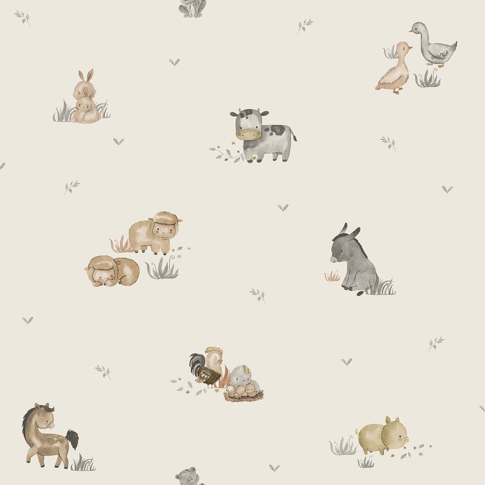 Galerie Farm Animals Beige Wallpaper
