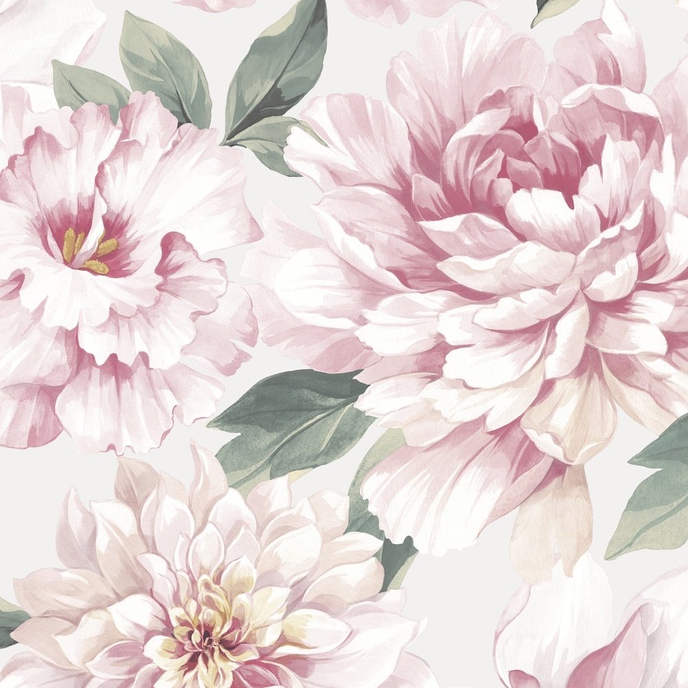 Large Floral Pink & White Wallpaper 283760