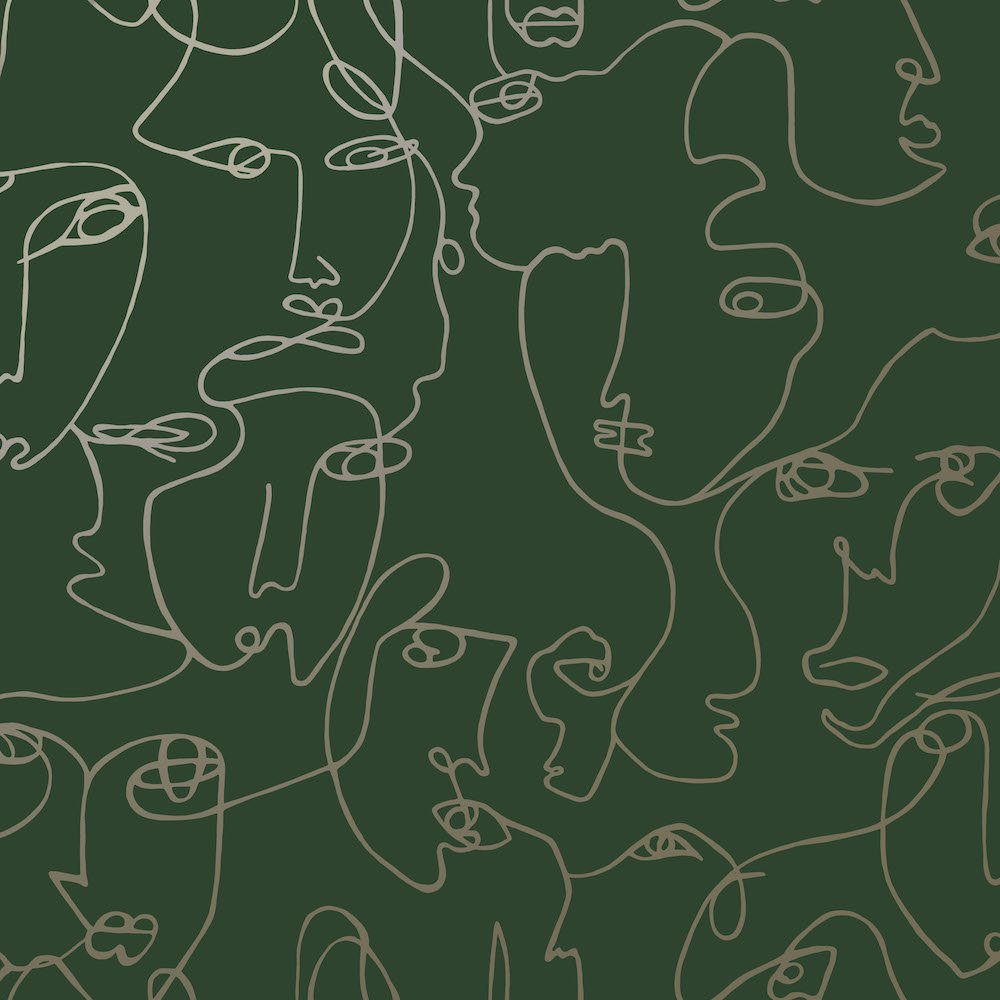 Holden Decor Linear Visages Green & Gold Wallpaper 91270