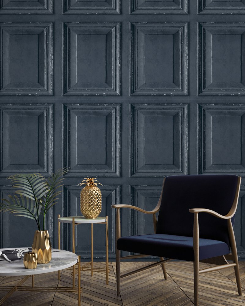 Grandeco Wood Panels Navy Wallpaper A49201
