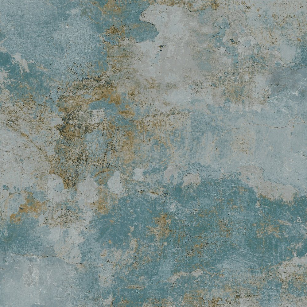 Grandeco Rustic Old Town Distressed Plaster Aqua Wallpaper