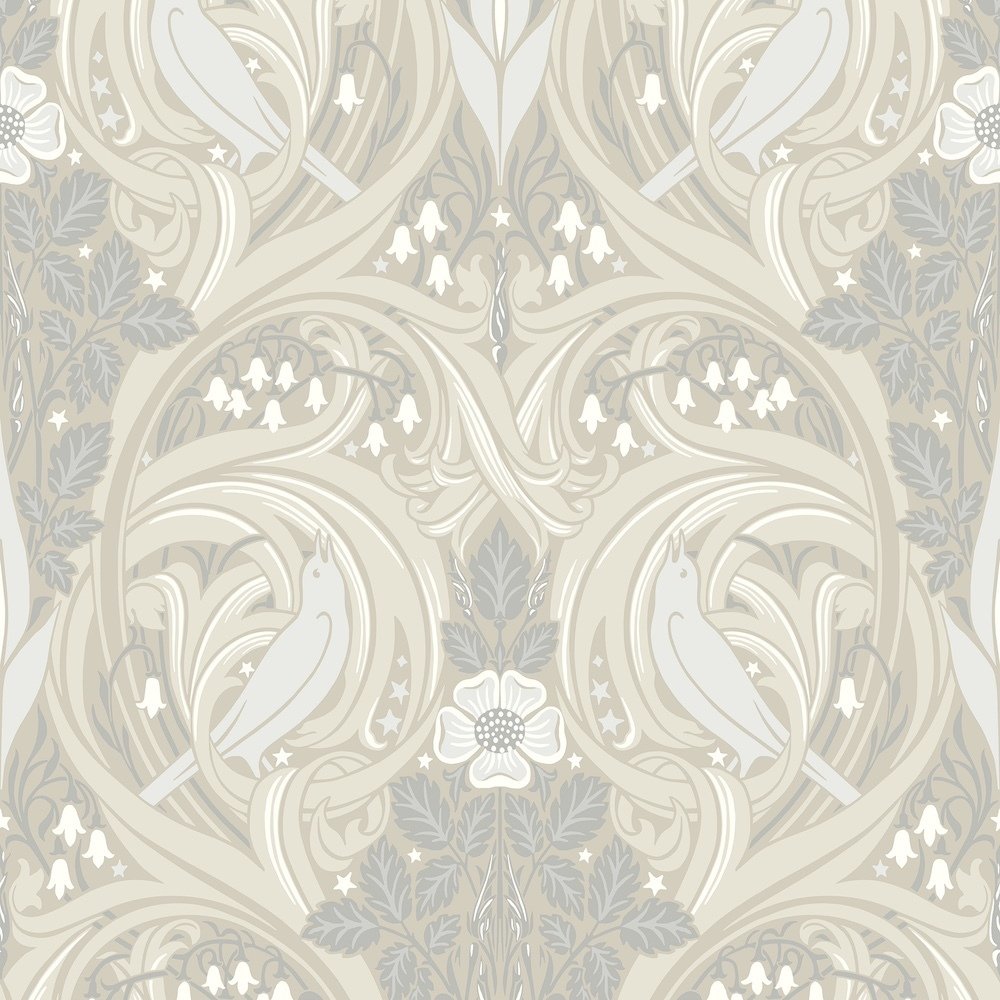 Galerie Bird Scroll Beige/Cream/Grey Wallpaper