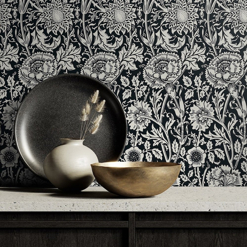Galerie Tonal Floral Trail Black/White Wallpaper