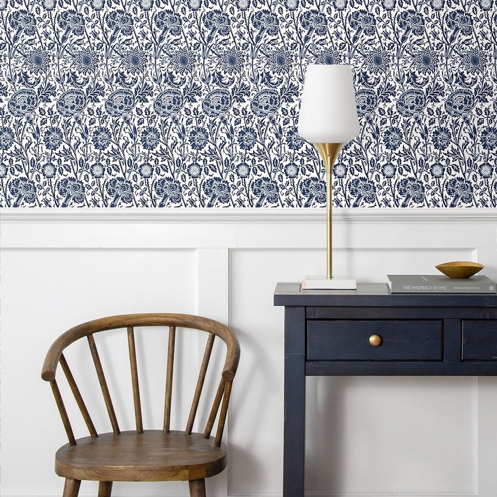 Galerie Tonal Floral Trail Blue/White Wallpaper