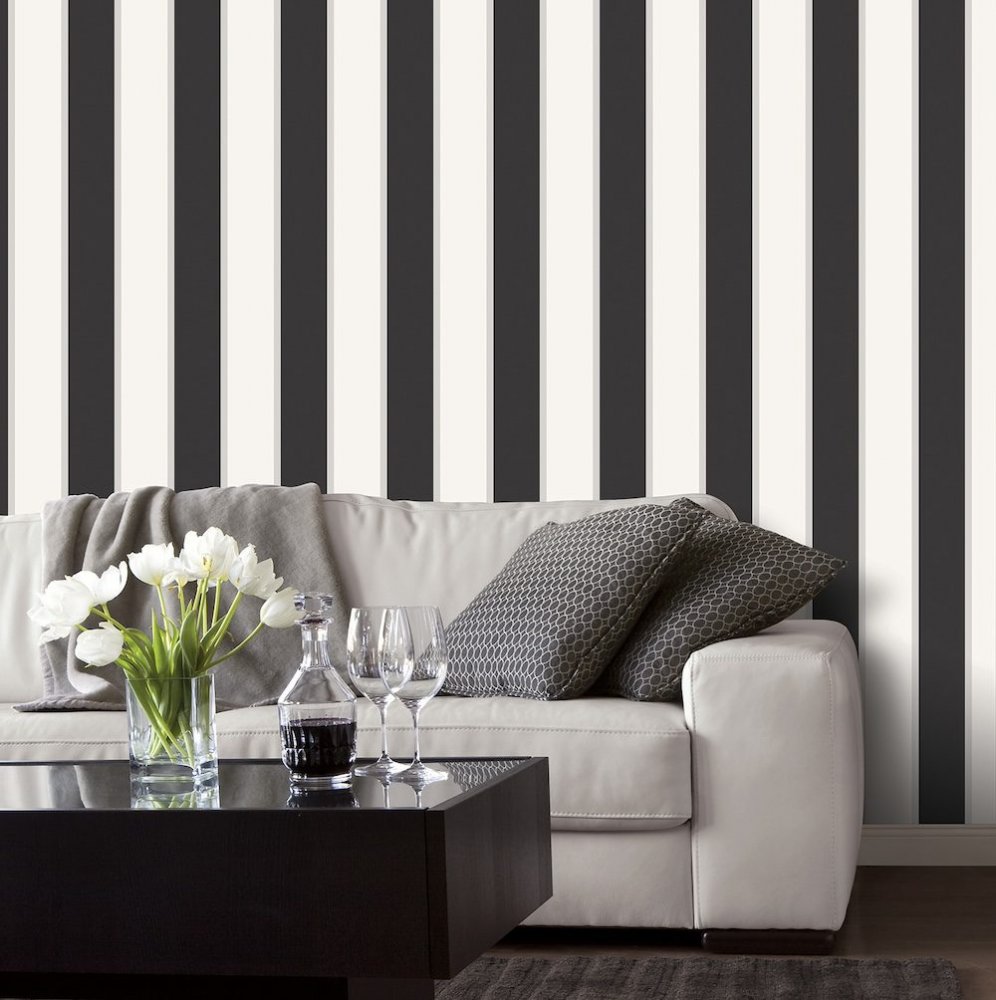 Galerie Formal Stripe Black / Silver / White Wallpaper