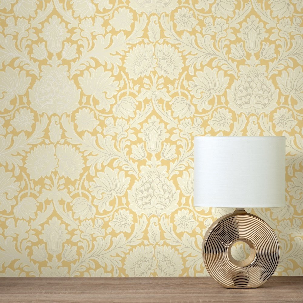 Crown Damask Mustard Wallpaper