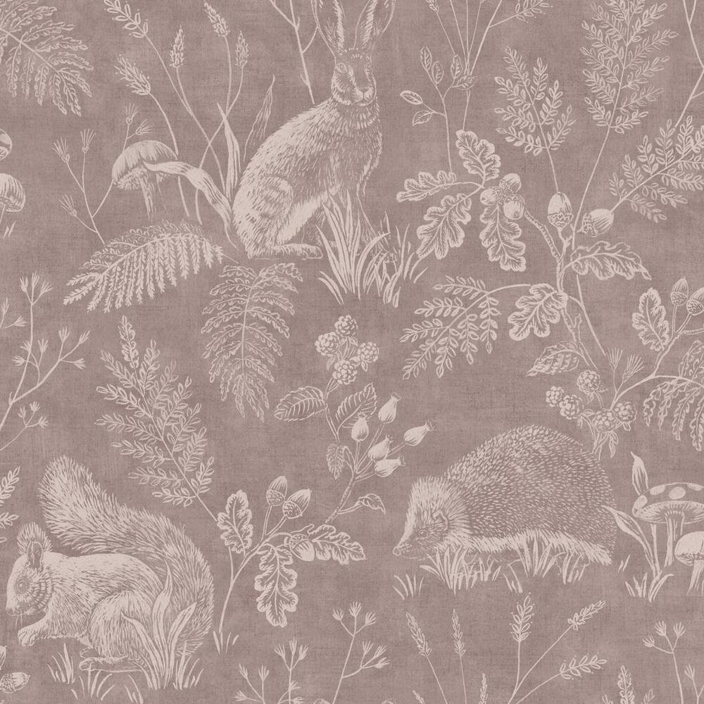 Crown Woodland Toile Mulberry Wallpaper