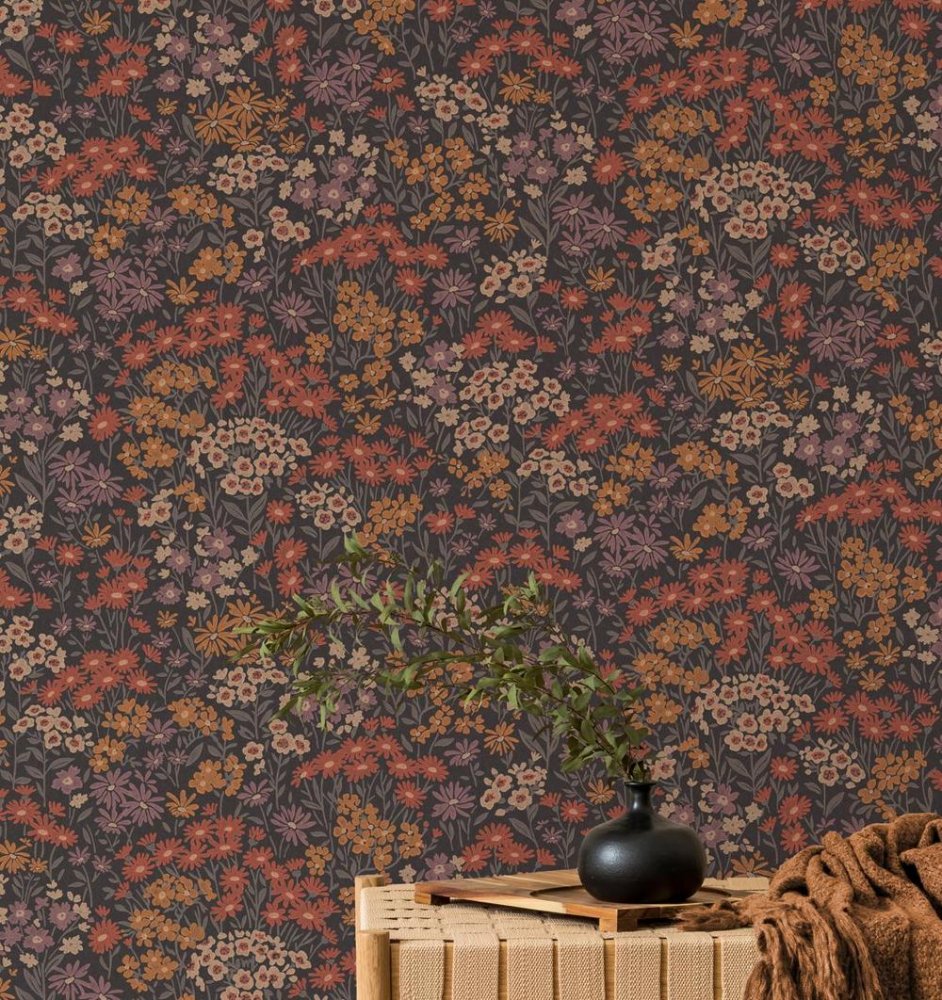 Crown Ditsy Daisies Brown Wallpaper
