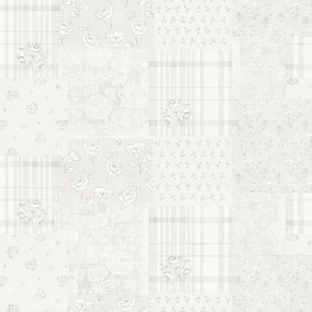 Galerie Patchwork Vintage Floral Motif Cream / Grey / White Wallpaper