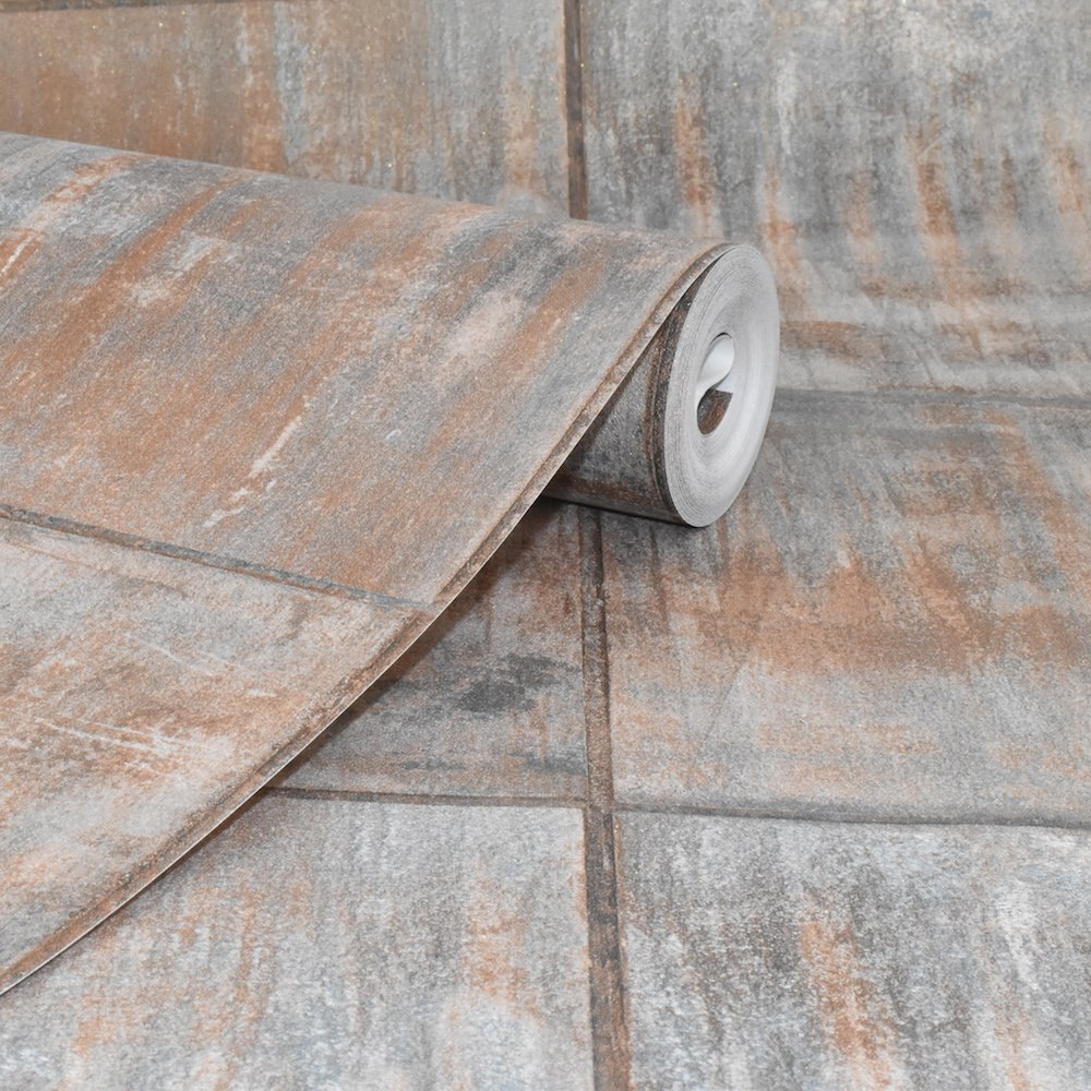 Grandeco Oxidised Metal Panel Wallpaper PP3401