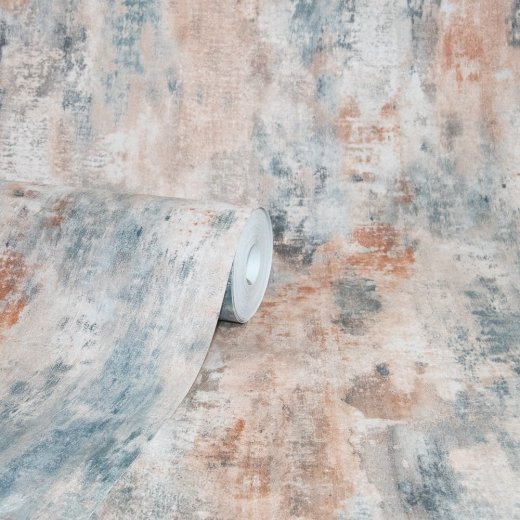 Grandeco Rustic Old Town Distressed Plaster Aqua Wallpaper